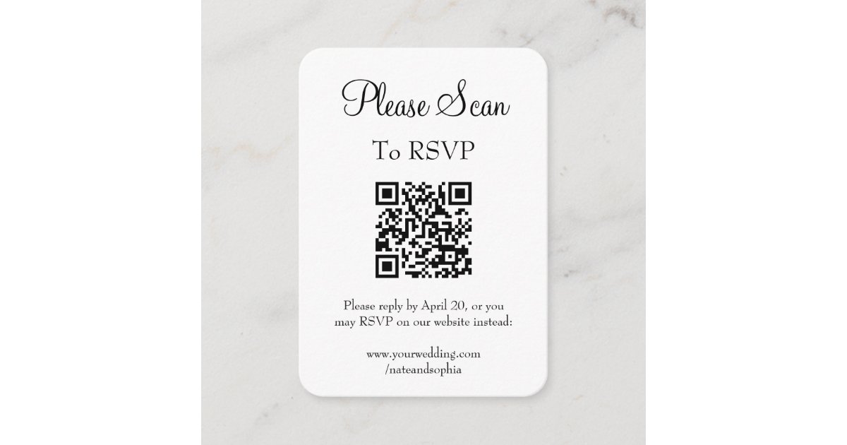 Simple Modern White Wedding Scan QR Code Enclosure Card | Zazzle
