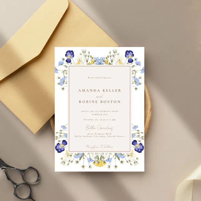 Simple Modern Wildflower Wedding Invitation | Zazzle