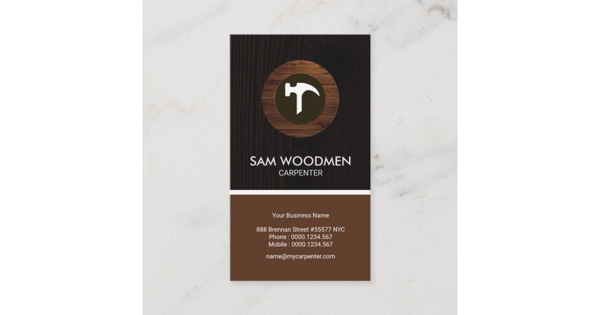 Simple Modern Wood Grain Panel Carpenter Business Card | Zazzle