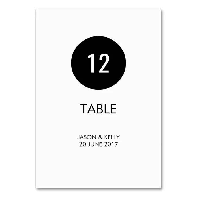 Simple monochrome circle wedding table number | Zazzle