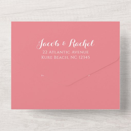 Simple Monogram Coral Salmon Photo Wedding All In One Invitation | Zazzle