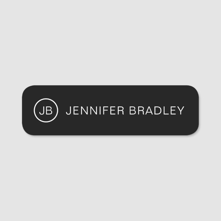 Simple Monogram Custom Name Black and White Name Tag | Zazzle.com