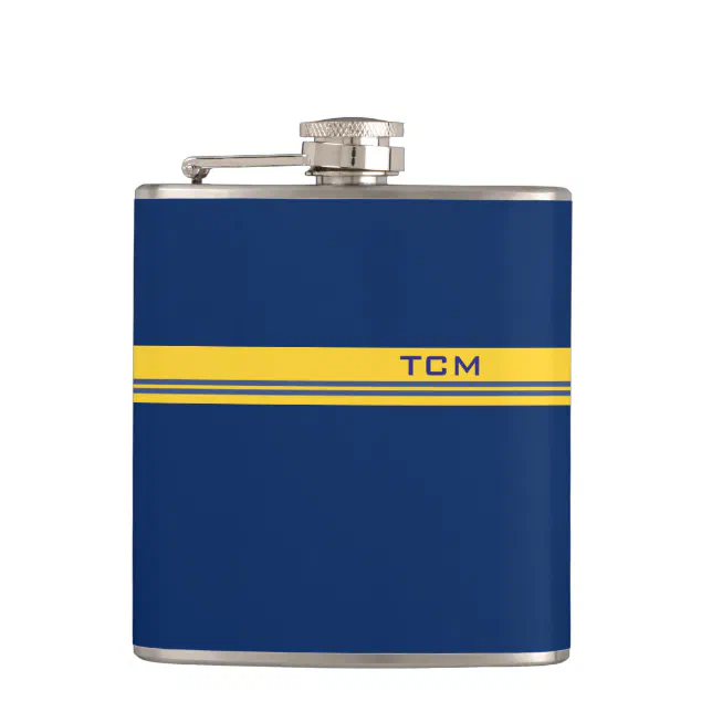 Simple Monogram in Dark Blue and Yellow Flask | Zazzle