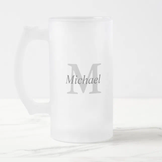 Simple Monogram Initial and Name Frosted Glass Beer Mug | Zazzle