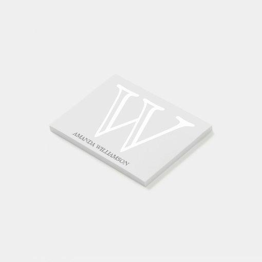 Simple Monogram Initial Name White Gray 4x3 Post-it Notes | Zazzle