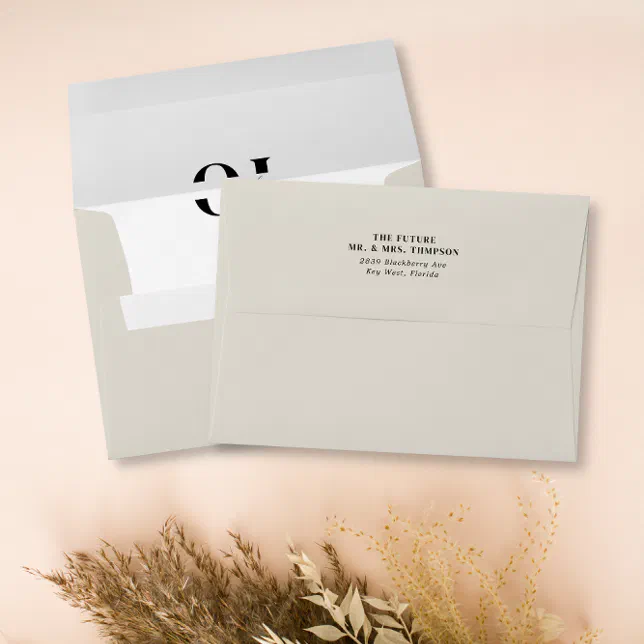 Simple Monogram Light Taupe Beige Pre-Addressed Envelope | Zazzle