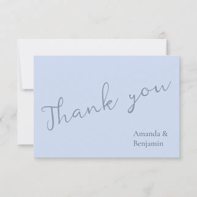 Simple Monogram Minimalist Beau Blue Wedding Thank You Card | Zazzle