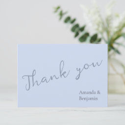 Simple Monogram Minimalist Beau Blue Wedding Thank You Card | Zazzle