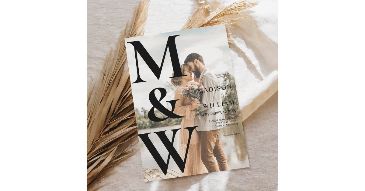 Simple Monogram Photo Modern Wedding Invitation | Zazzle