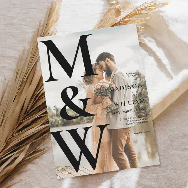 Simple Monogram Photo Modern Wedding Invitation | Zazzle