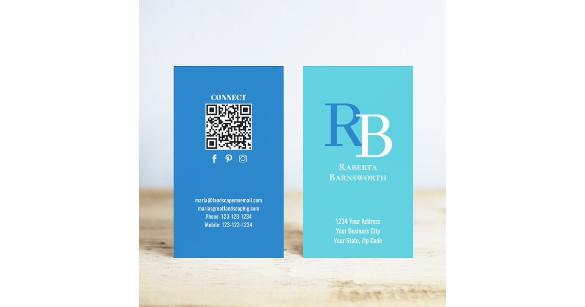 Simple Monogram QR Code Blue | Connect with Me Business Card | Zazzle