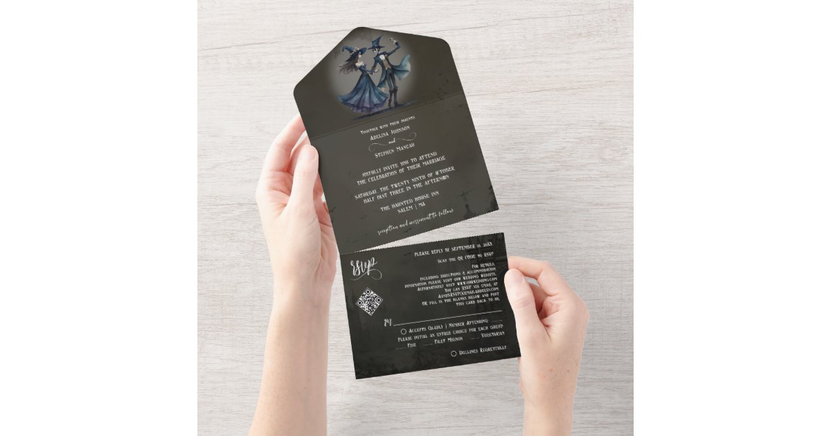 Simple Monogram Skeleton Halloween QR Code Wedding All In One ...