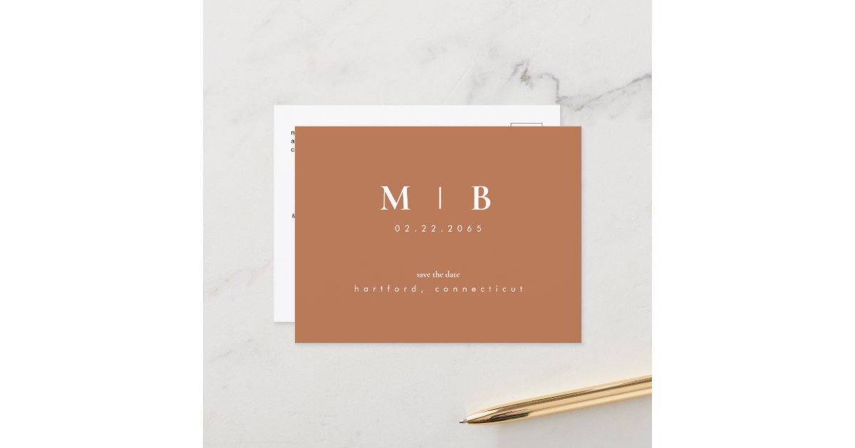 Simple Monogram Terracotta Save the Date QR Announ Announcement ...