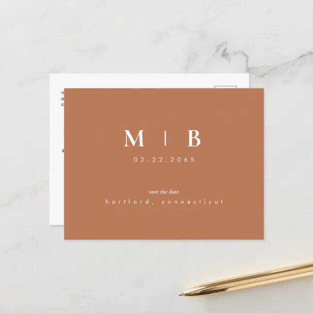 Simple Monogram Terracotta Save the Date QR Announ Announcement ...