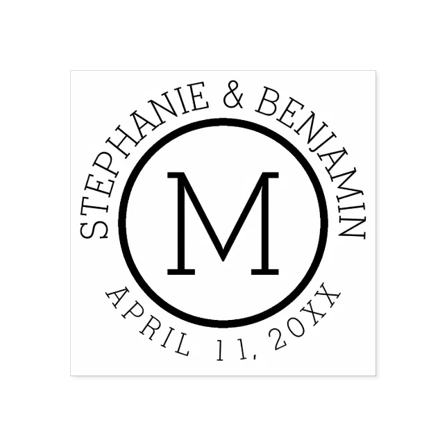 Simple Monogram with Name and Wedding Date Rubber Stamp | Zazzle