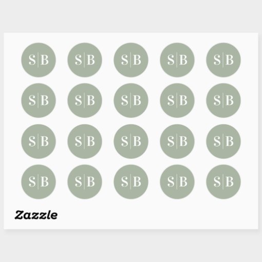 Simple Monogrammed Light Leaf Green Wedding Classic Round Sticker | Zazzle