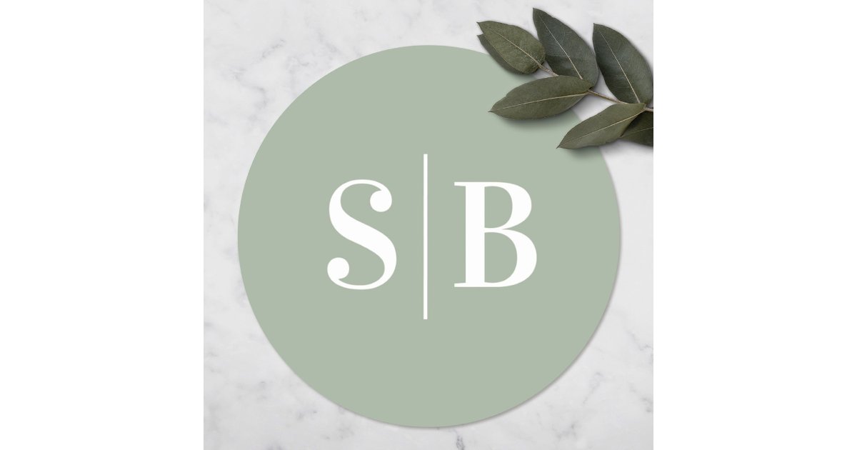 Simple Monogrammed Light Leaf Green Wedding Classic Round Sticker | Zazzle