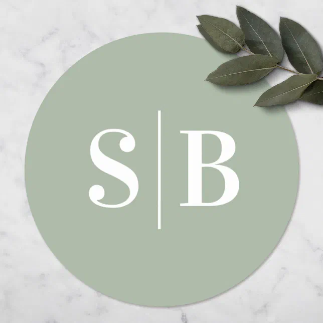 Simple Monogrammed Light Leaf Green Wedding Classic Round Sticker | Zazzle