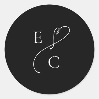 Simple Monogrammed Modern Couples Initials Logo Classic Round Sticker ...