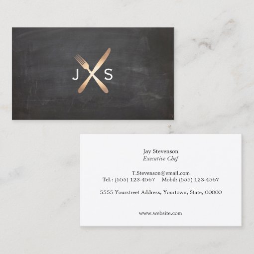 Simple Monogrammed Personal Chef Catering Black Business Card | Zazzle