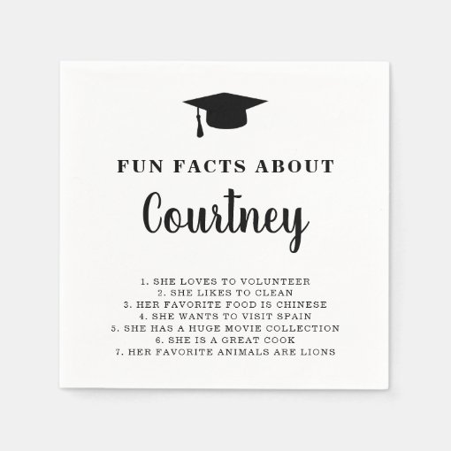 Simple Mortar Board Fun Facts Modern Graduation Napkins | Zazzle
