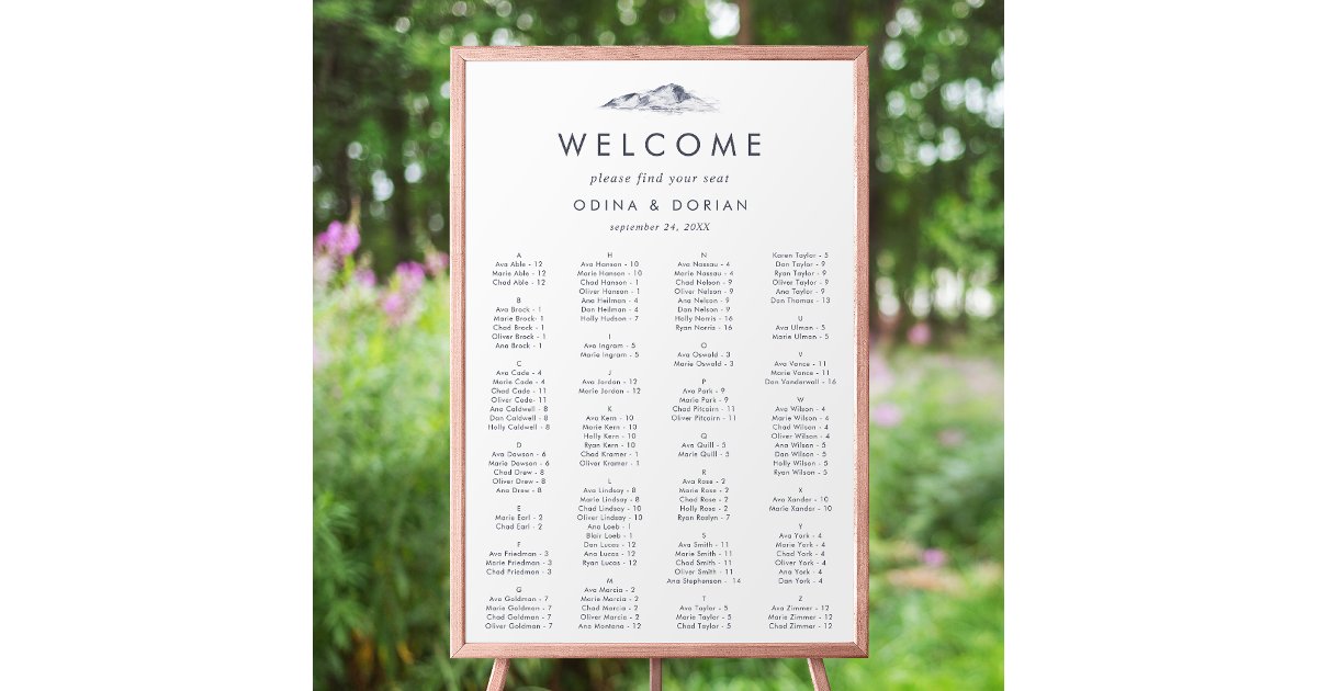 Simple Mountain Alphabetical Seating Chart | Zazzle