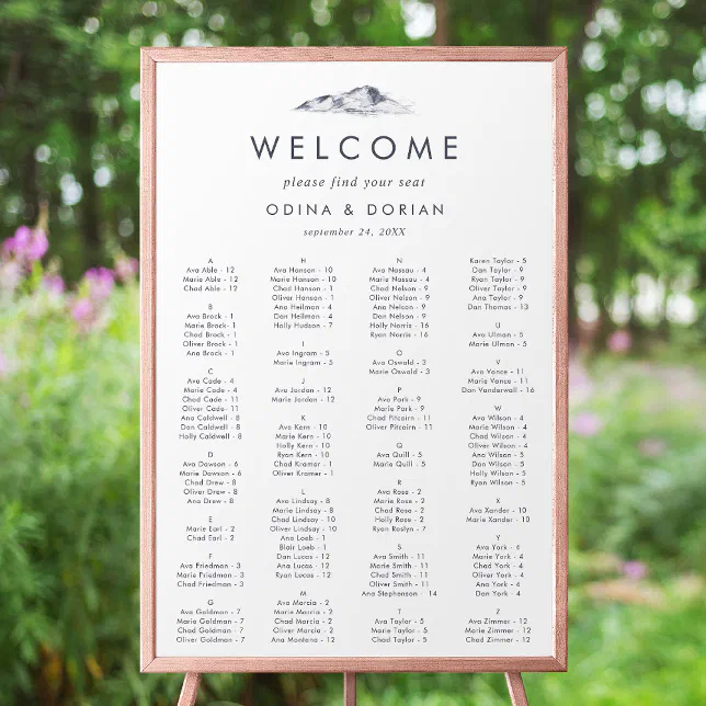 Simple Mountain Alphabetical Seating Chart | Zazzle