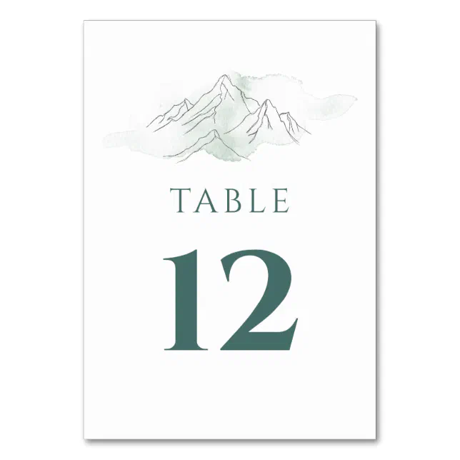 Simple Mountain Rustic Green and White Wedding Table Number | Zazzle