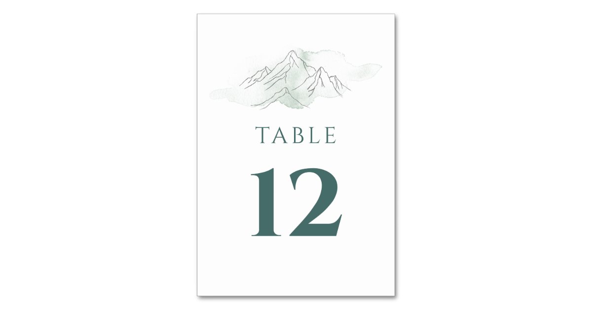 Simple Mountain Rustic Green and White Wedding Table Number | Zazzle