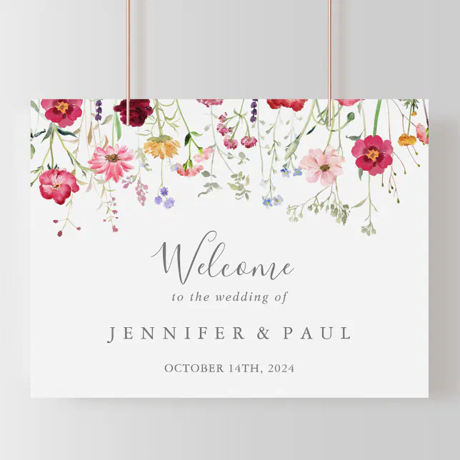 Simple Multicolor Wildflower Wedding Welcome Sign | Zazzle