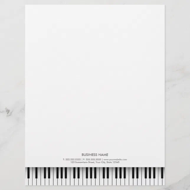 Simple Musical Piano Black & White Keys Letterhead | Zazzle