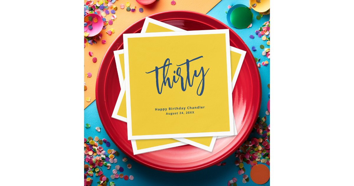 Simple Mustard Yellow 30th Birthday Party Napkins | Zazzle