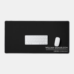 Simple Name Monogram 2 lines of Custom Text Black Desk Mat | Zazzle