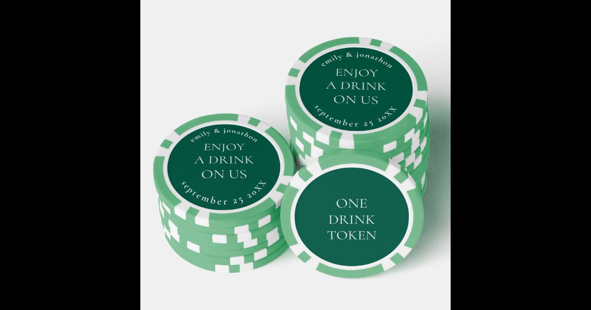 Simple Names Date Wedding Emerald Drink Token | Zazzle