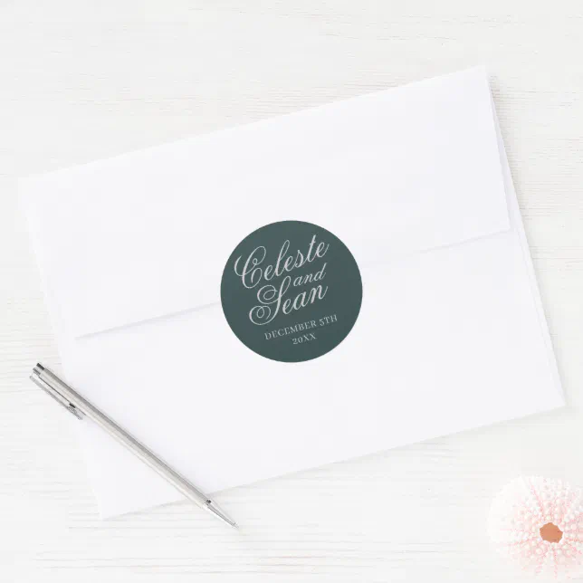 Simple Names Wedding Date Favor Envelope Classic R Classic Round ...