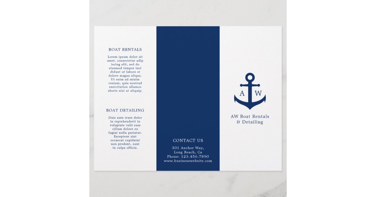 Simple Nautical Anchor Navy Blue Trifold Brochure | Zazzle
