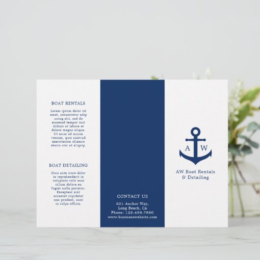 Simple Nautical Anchor Navy Blue Trifold Brochure | Zazzle
