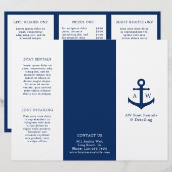 Simple Nautical Anchor Navy Blue Trifold Brochure | Zazzle