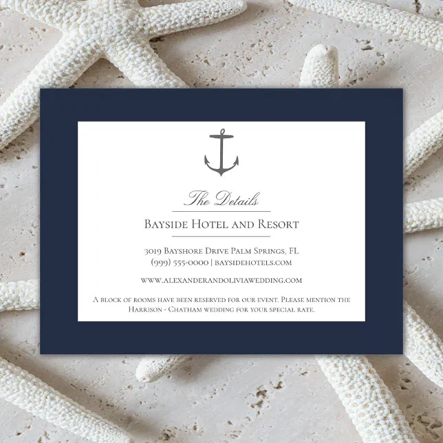 Simple Nautical Anchor Wedding | Navy Blue Enclosure Card | Zazzle