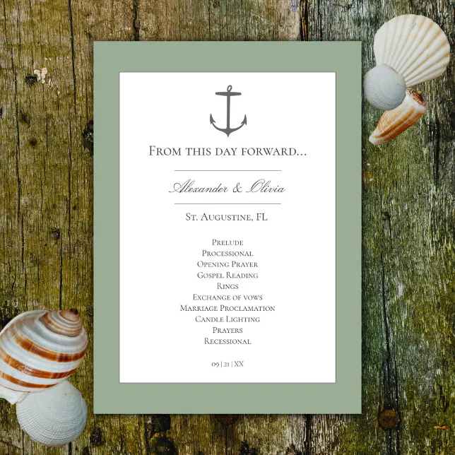 Simple Nautical Anchor Wedding | Sage Green Program | Zazzle