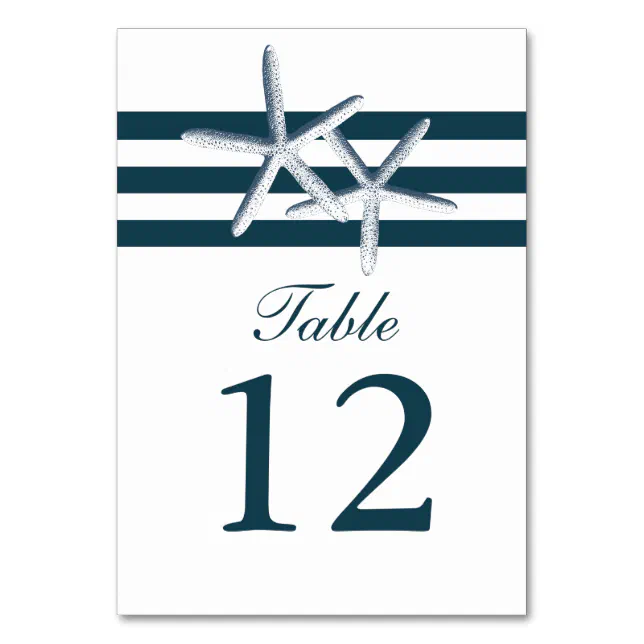 Simple Nautical Starfish Wedding Table Numbers | Zazzle