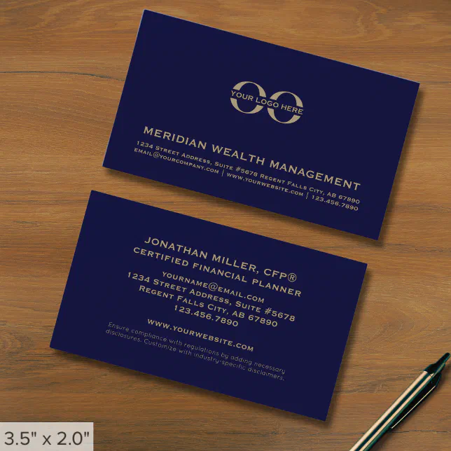 Simple Navy Blue and Gold Logo Business Card | Zazzle