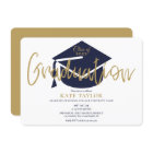 Simple Navy Blue And Gold Script Graduation Party Invitation | Zazzle