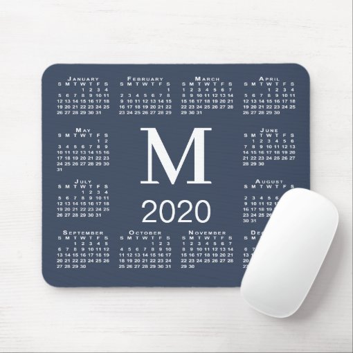 Simple Navy Blue and White Monogram 2020 Calendar Mouse Pad | Zazzle