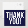 Simple Navy Blue and White Thank You Postcard | Zazzle