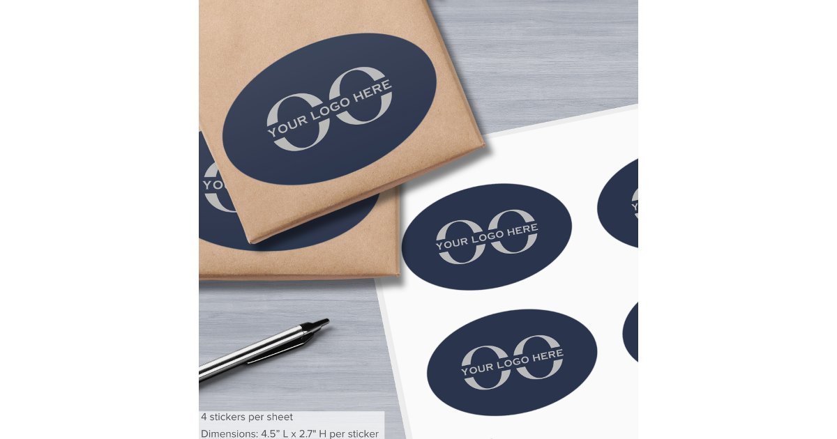 Simple Navy Blue Custom Logo Stickers | Zazzle
