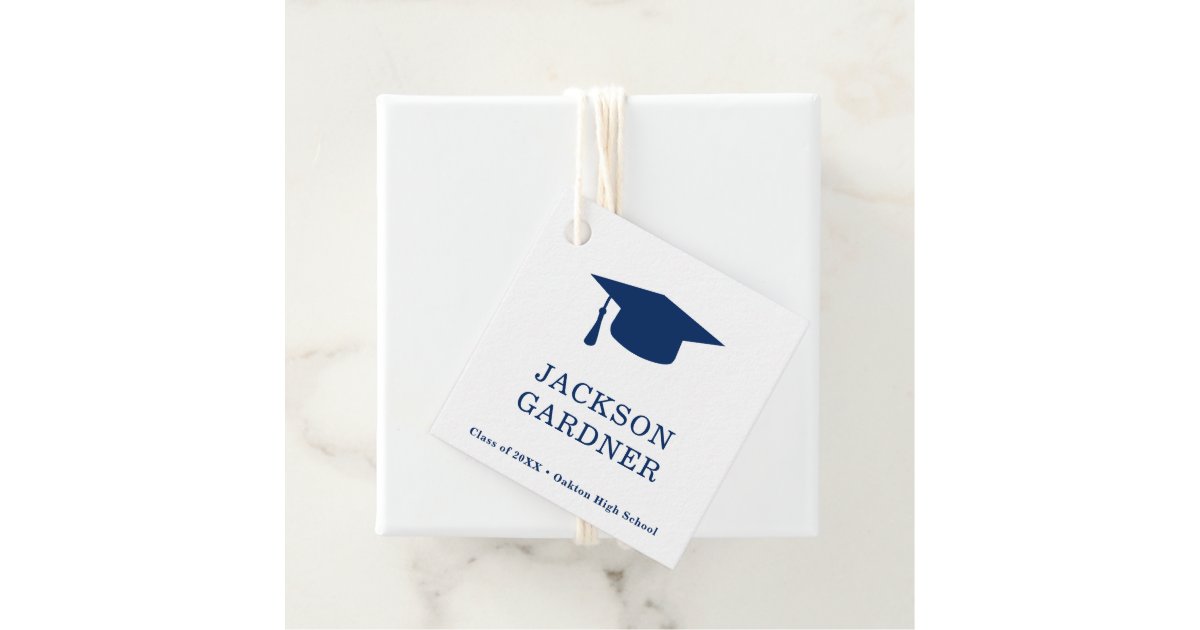 Simple Navy Blue Mortar Board Modern Graduation Favor Tags | Zazzle