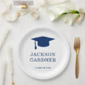 Simple Navy Blue Mortar Board Modern Graduation Paper Plates | Zazzle