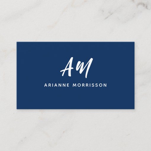 Simple Navy Blue Two Monogram Casual Script Business Card | Zazzle