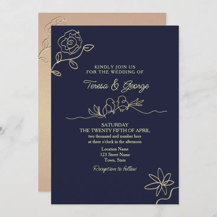 Simple Navy Blue Wedding Invitation | Zazzle